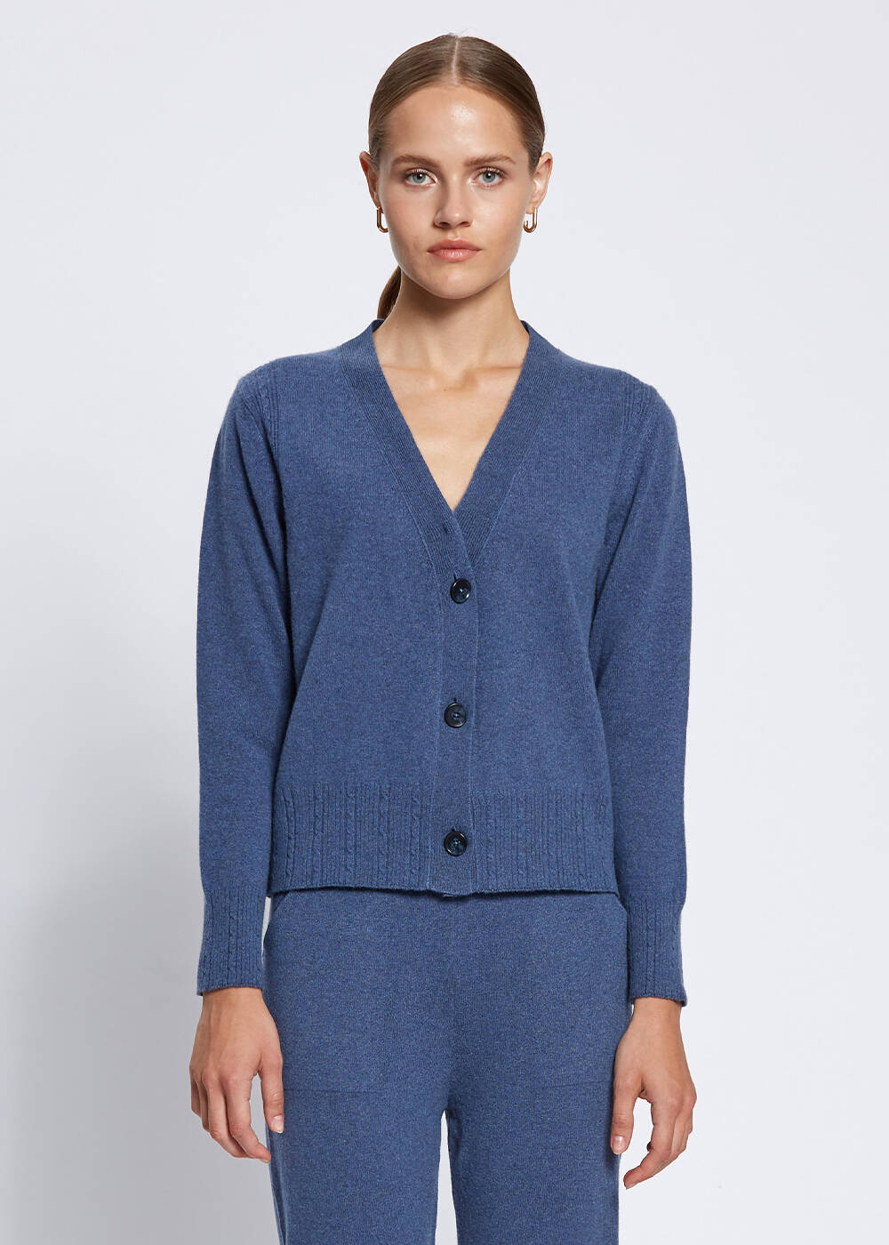 Cable Detailed Blue Cashmere Knit Cardigan | KNITSS