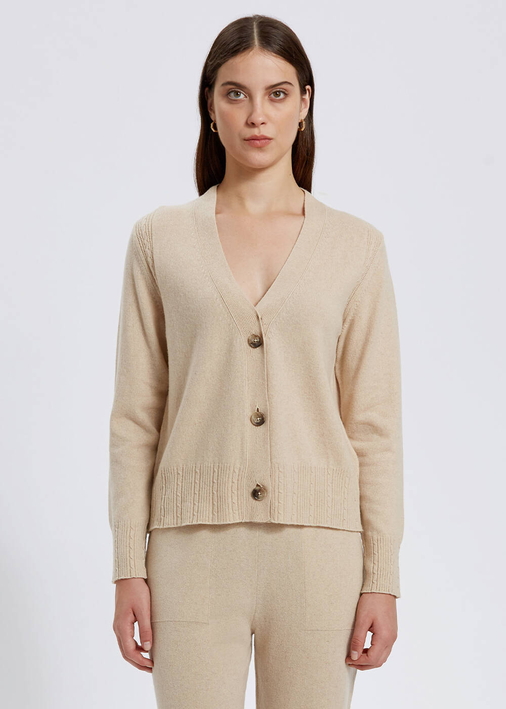 Cable Detailed Cream Cashmere Knit Cardigan | KNITSS