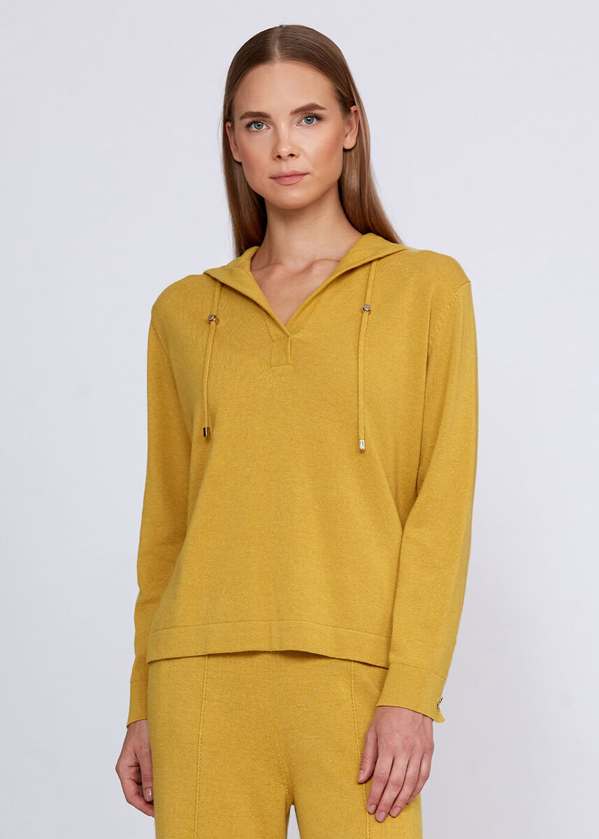 Cashmere Bled Hooded Mustard Knit Sweater | Knitss
