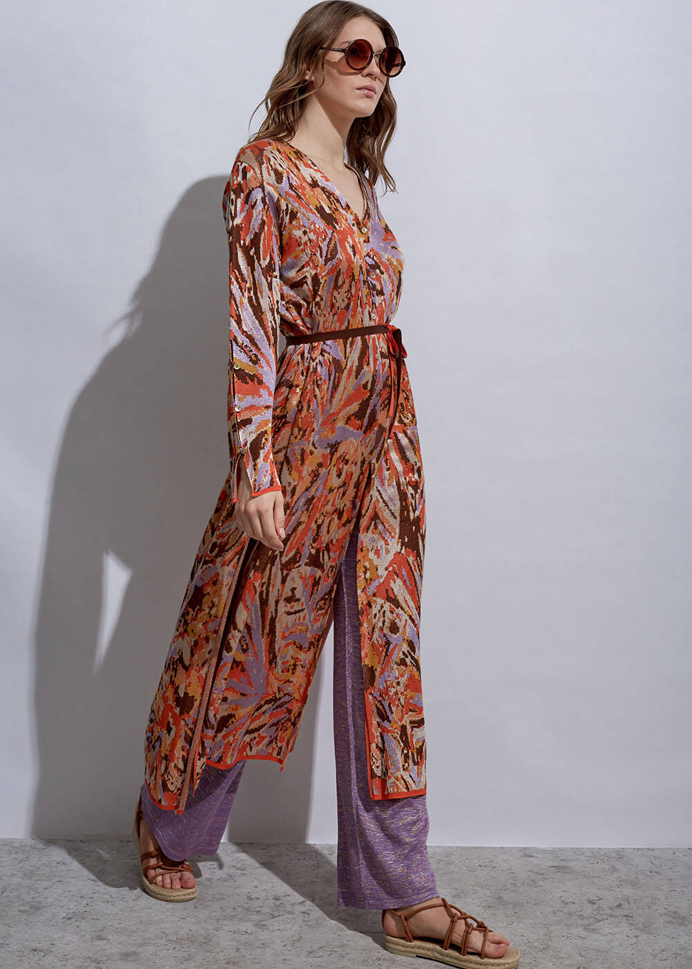 Derin Yırtmaç Detaylı Jakar Desen Triko Tunik | Knitss