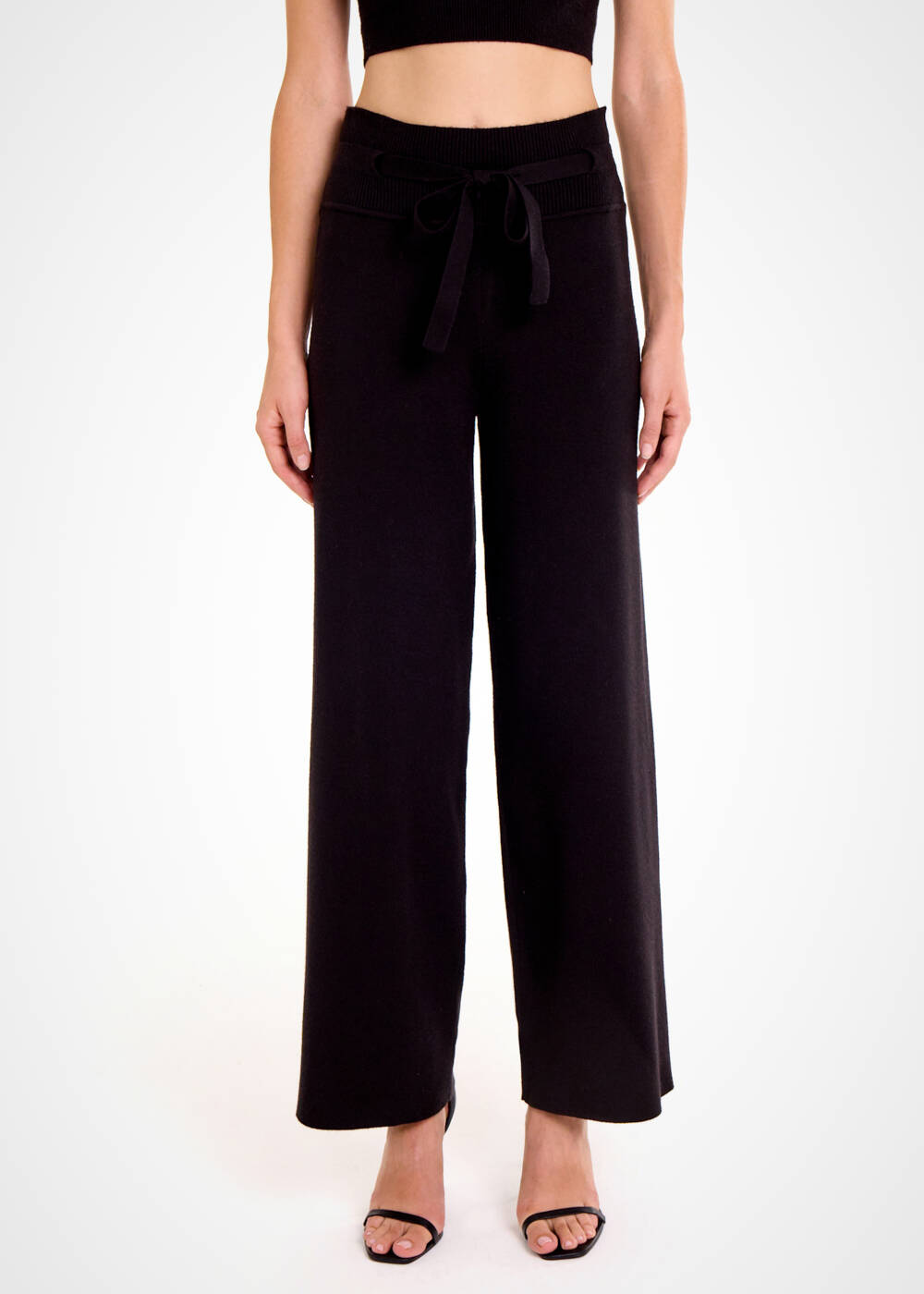 Drawstring Black Knit Pants | Knitss