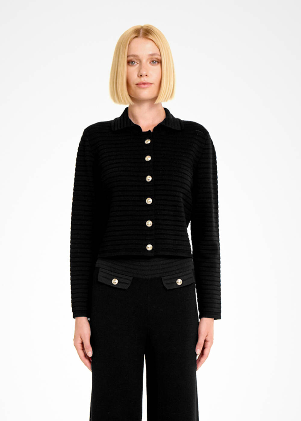 Fancy Knit Detailed Black Knit Jacket | Knitss