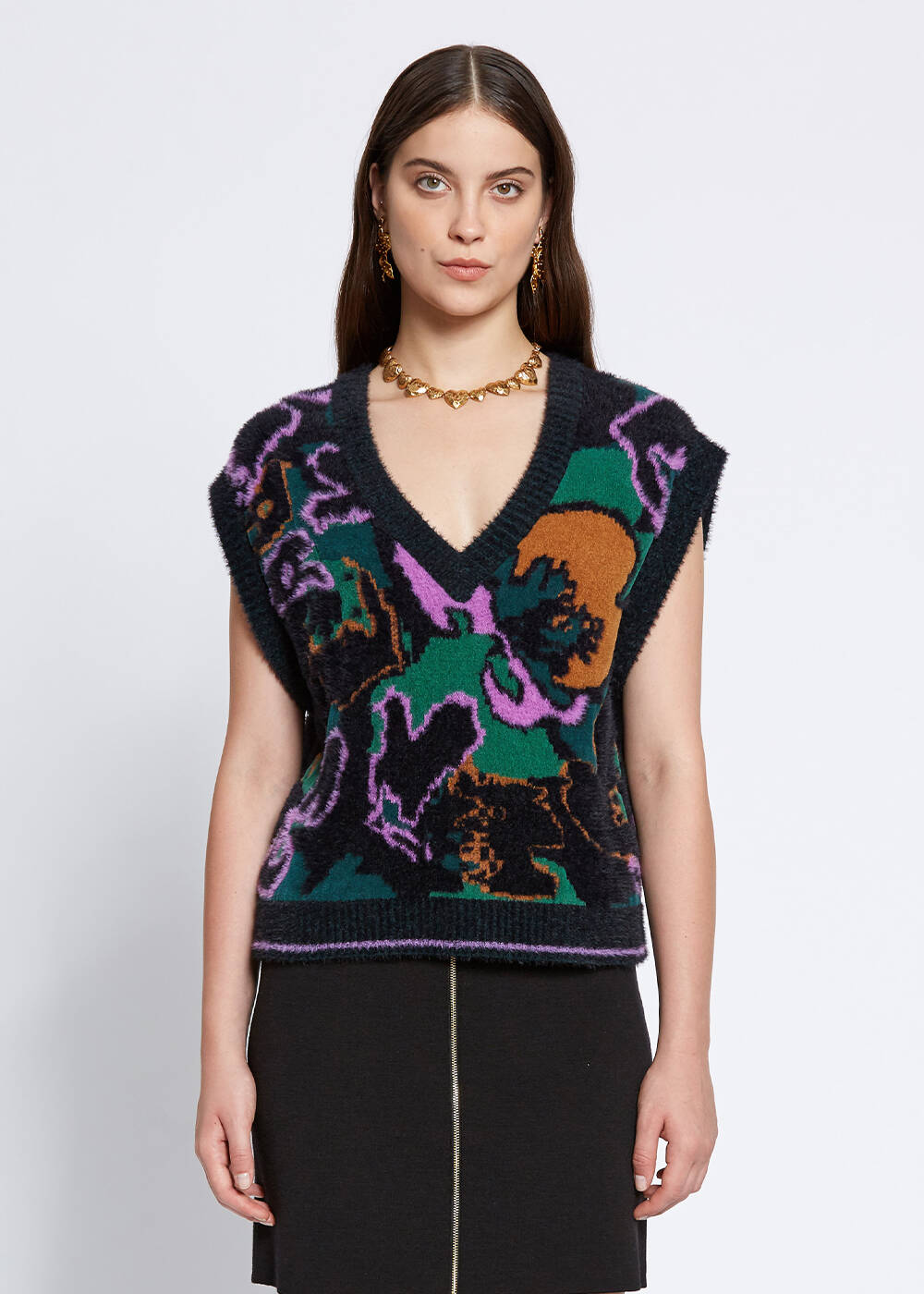 Magnolia Patterned Oversize Knıt Vest | KNITSS