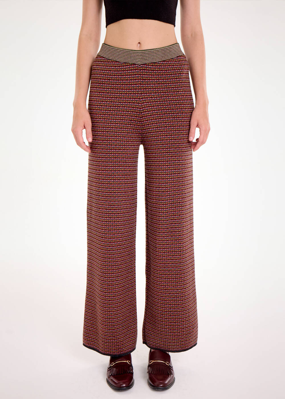 Merino Wool Blend Ethnic Jacquard Knit Pants | Knitss