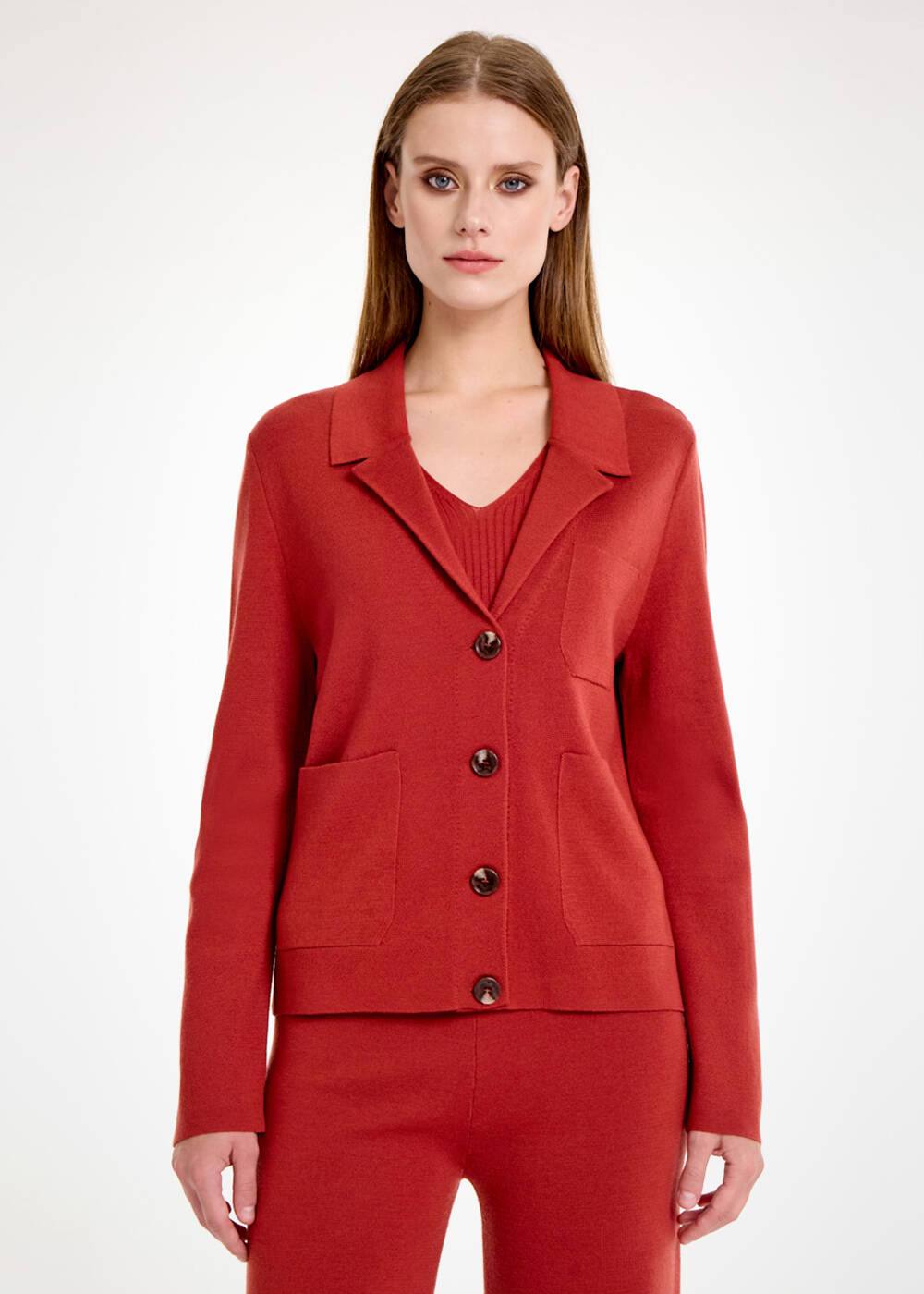 Merino Wool Blend Intense Rust Knit Jacket | Knitss