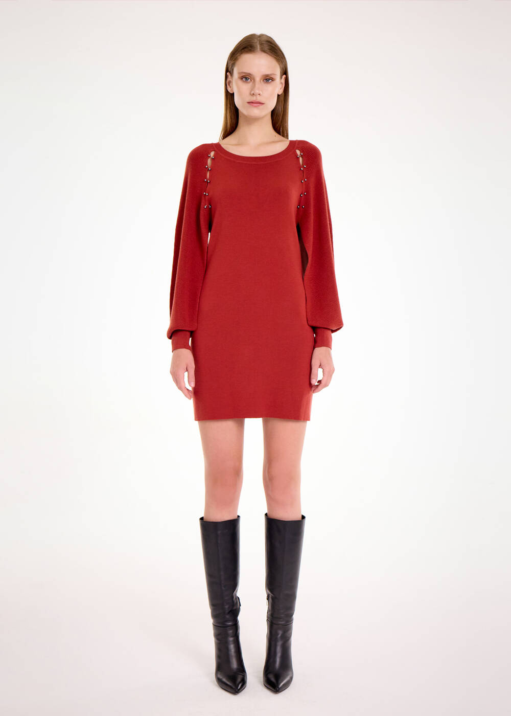 Merino Wool Blend Intense Rust Mini Knit Dress | Knitss