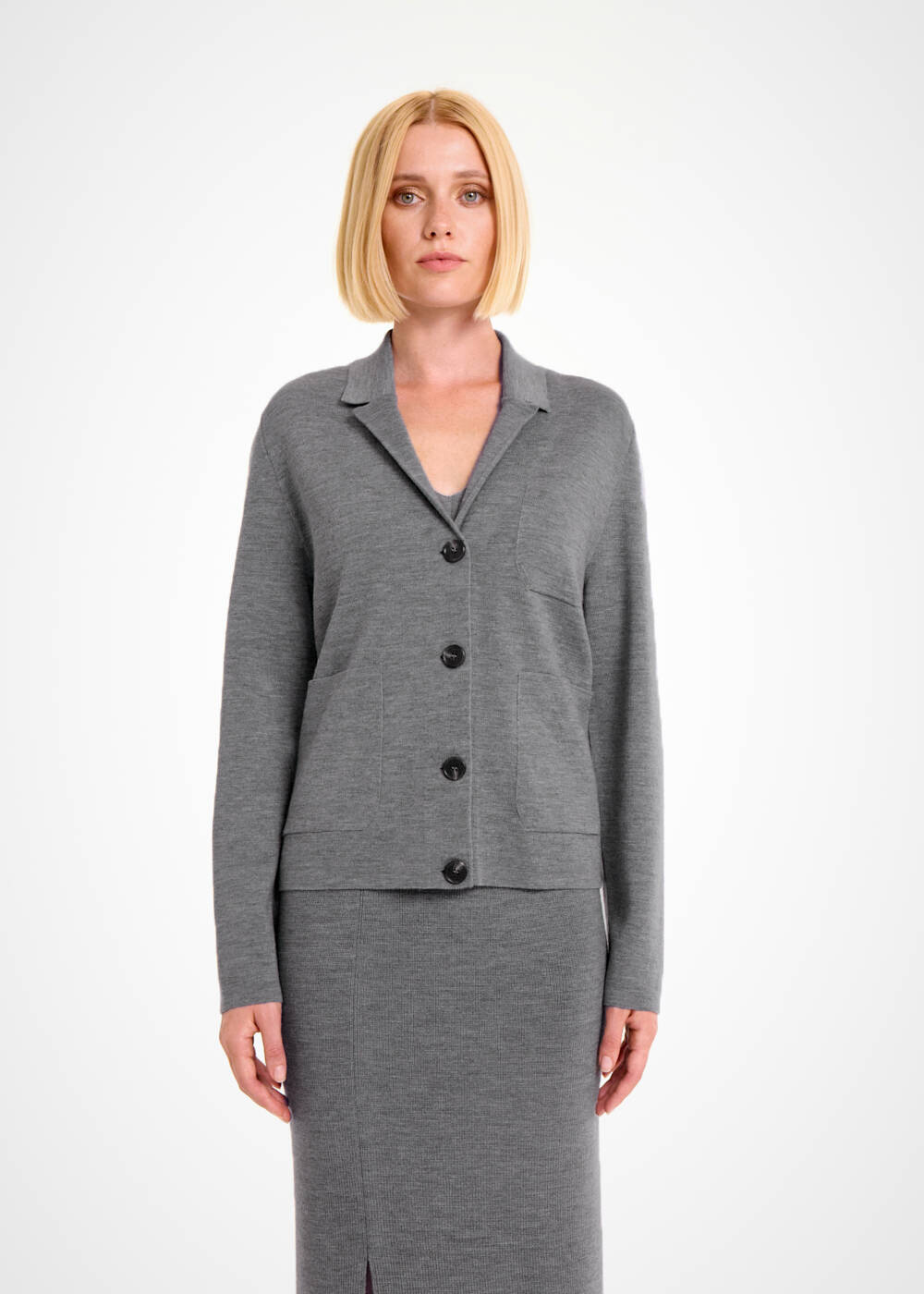 Merino Wool Blend Mid Grey Knit Jacket | Knitss
