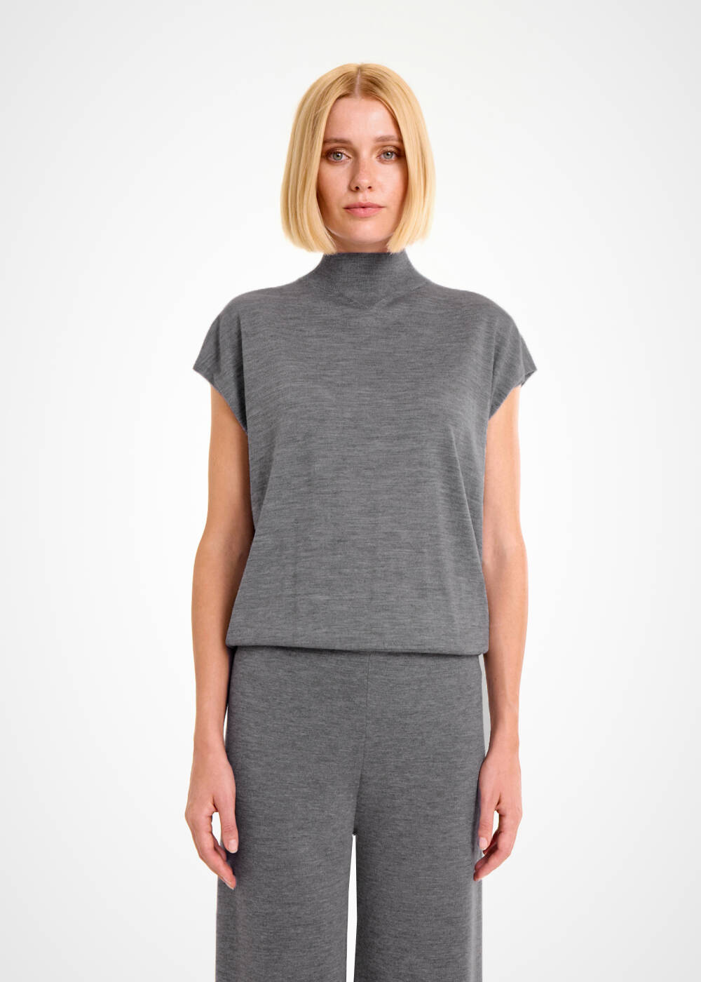 Merino Wool Blend Mid Grey Knit Top | Knitss