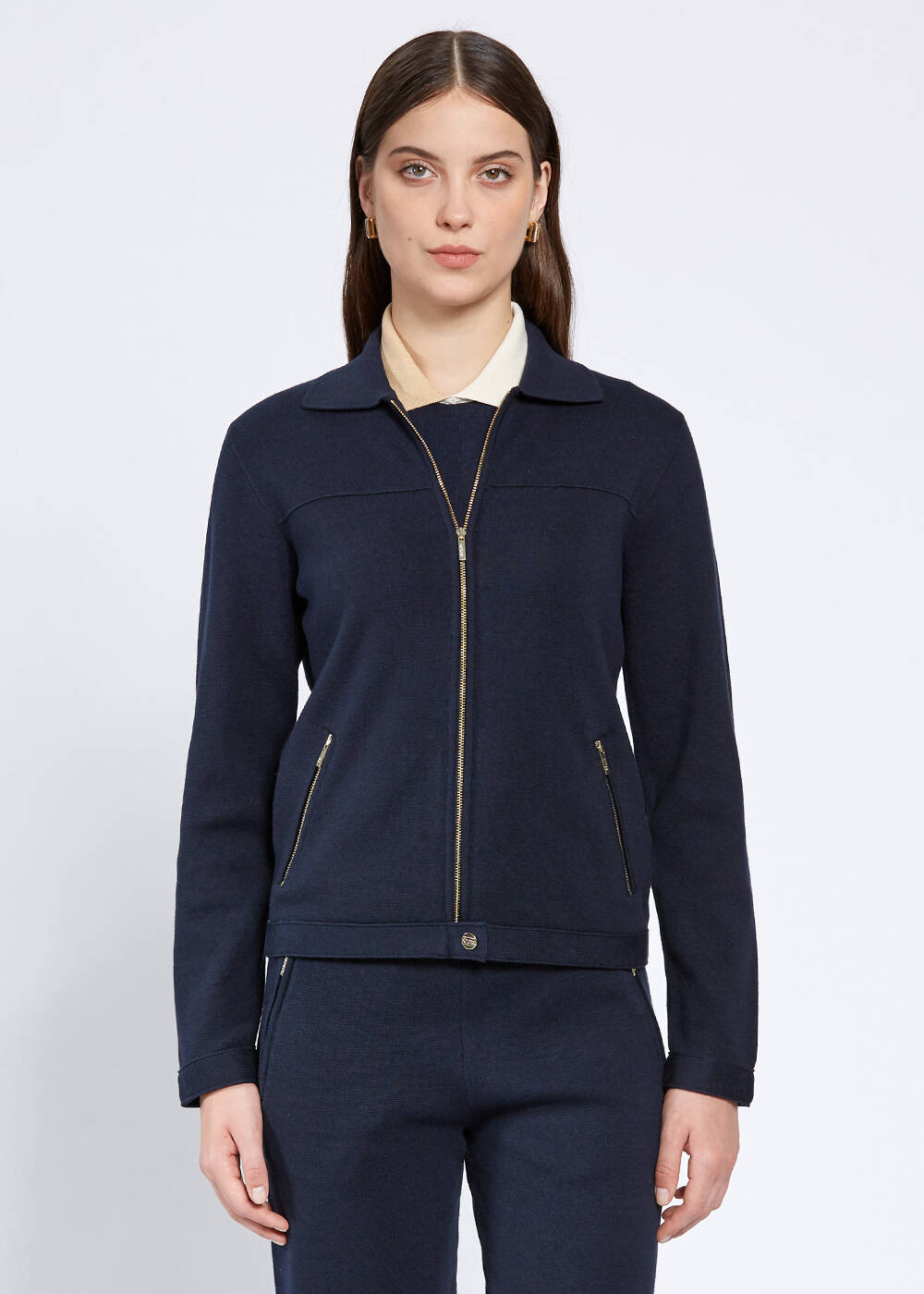 Merino Wool Blend Navy Knit Jacket | Knitss