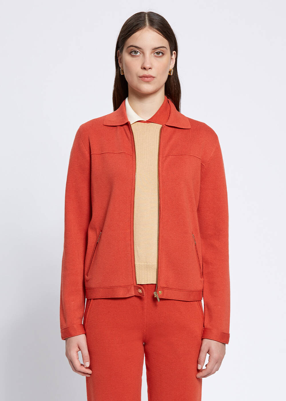 Merino Wool Blend Orange Knit Jacket | Knitss