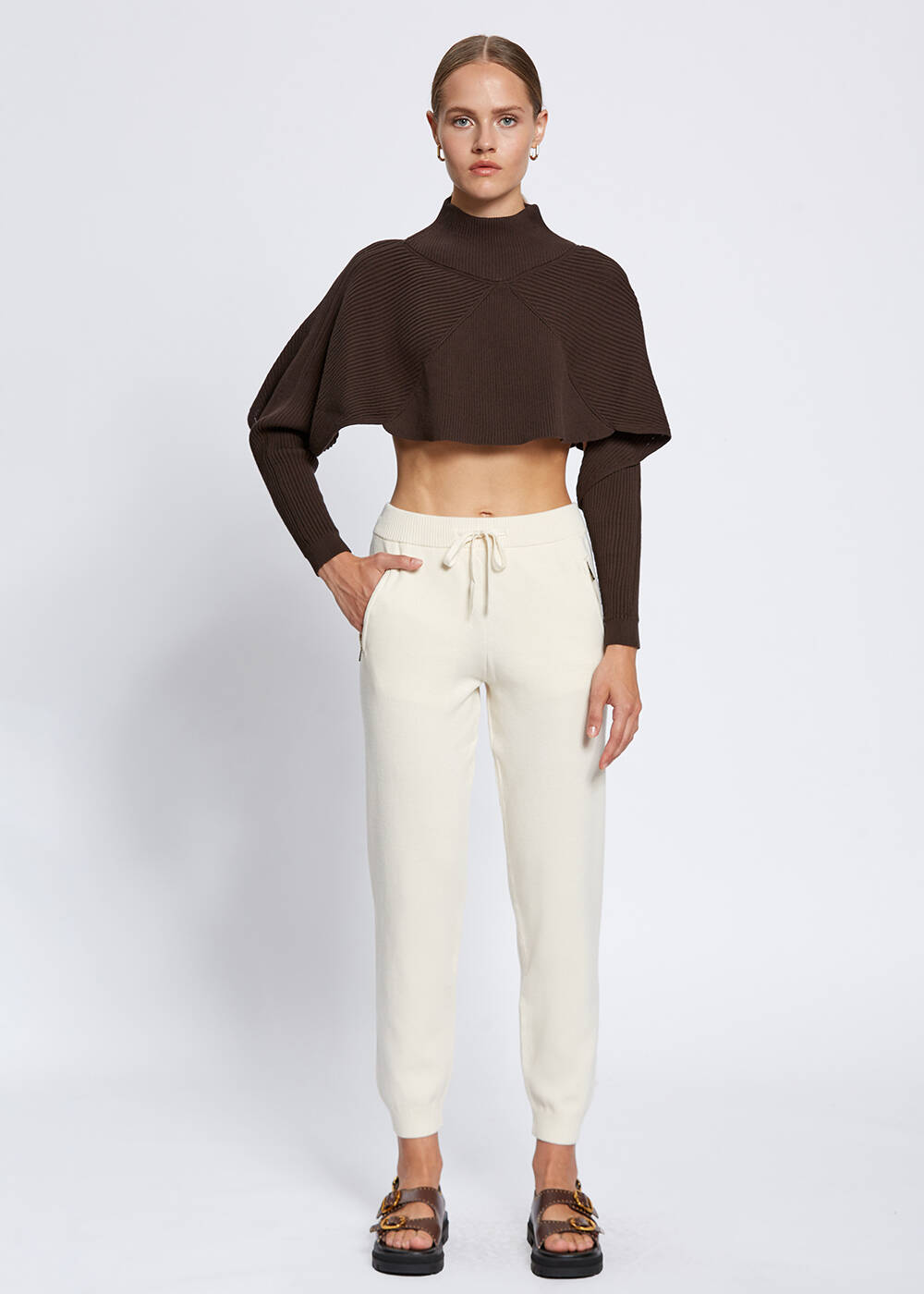 Merino Wool Blend Ecru Knit Pant | Knitss