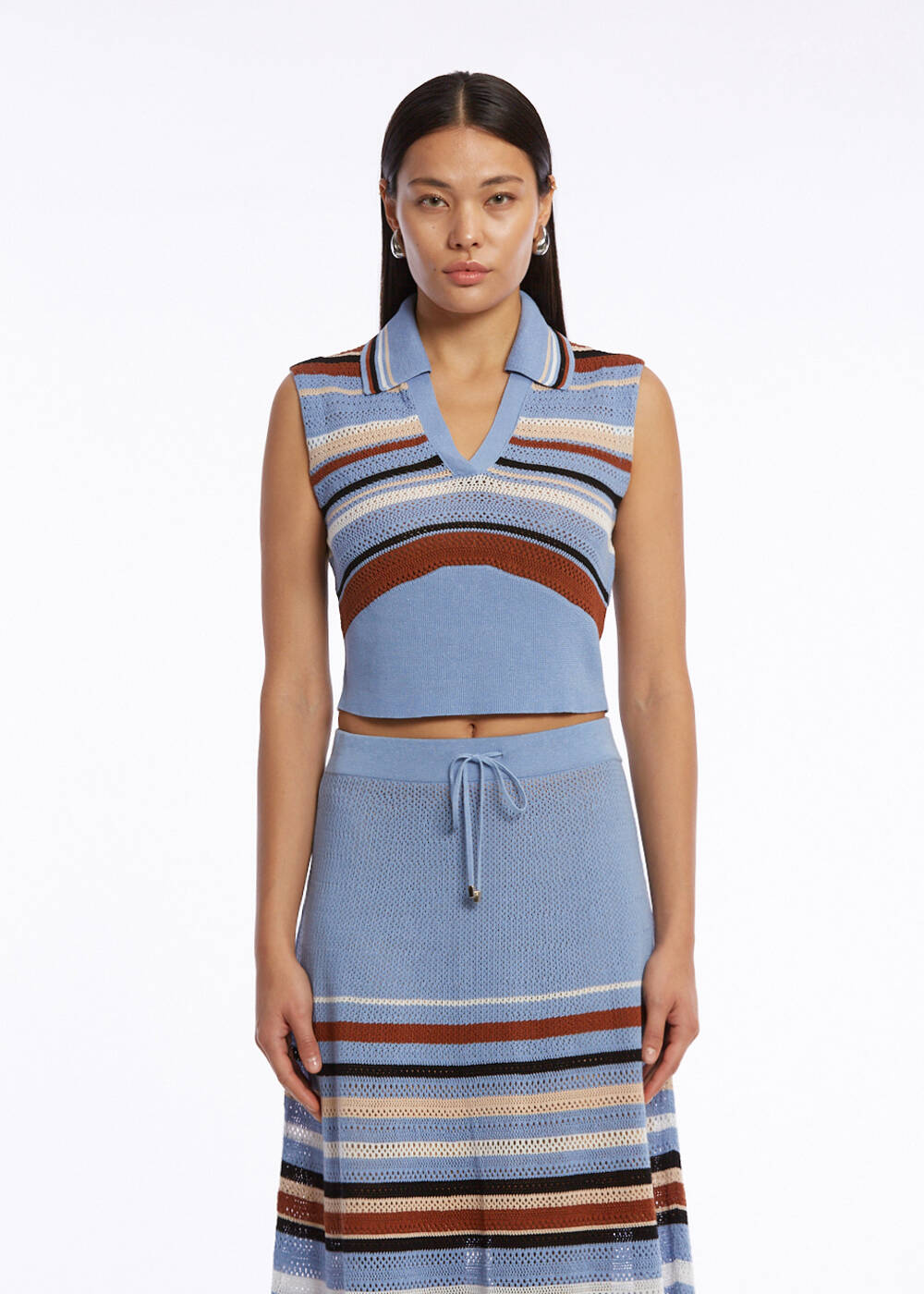 Organik Pamuk Keten Karışımlı Mavi Triko Üst | Knitss