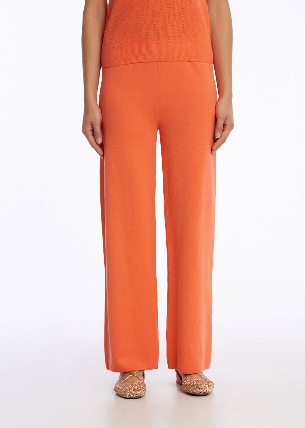 Organic Cotton Linen Blend Apricot Knit Pants | KNITSS