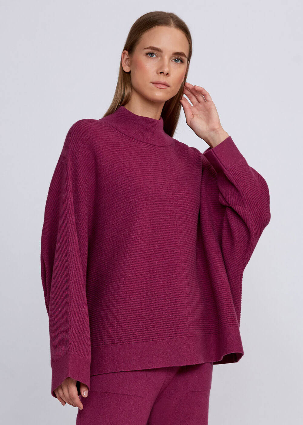 Oversize Mock Neck Pink Cashmere Knit Sweater | Knitss