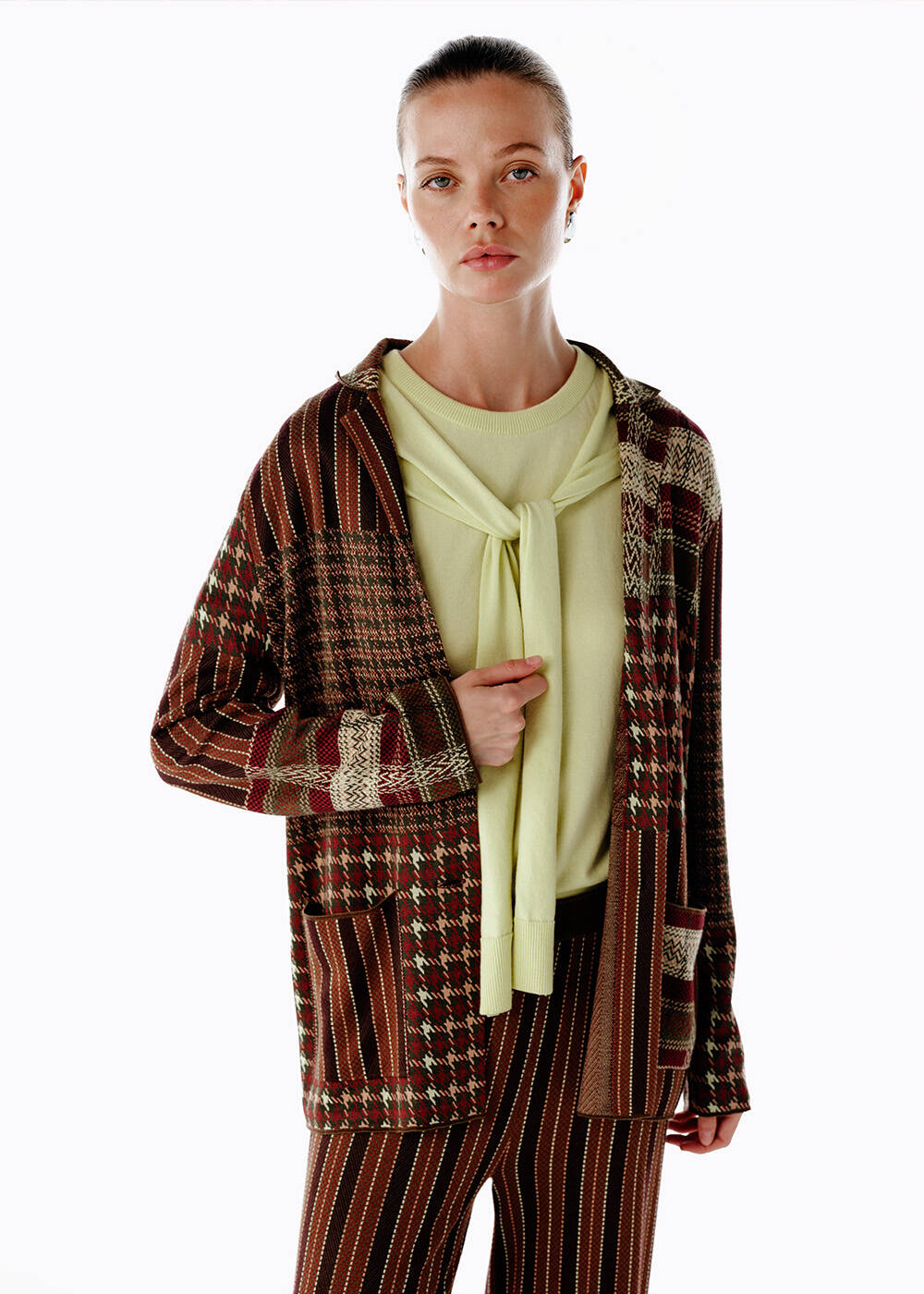 Patchwork Patterned Knit Jaclet | Knitss