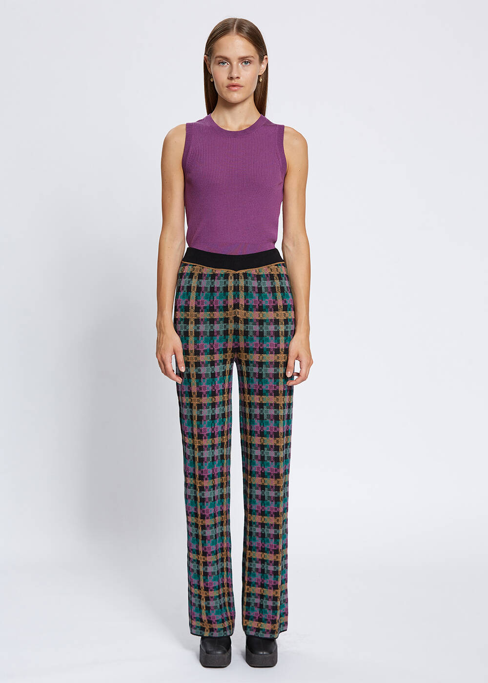 Ekose Desenli Jakar Triko Pantolon | Knitss