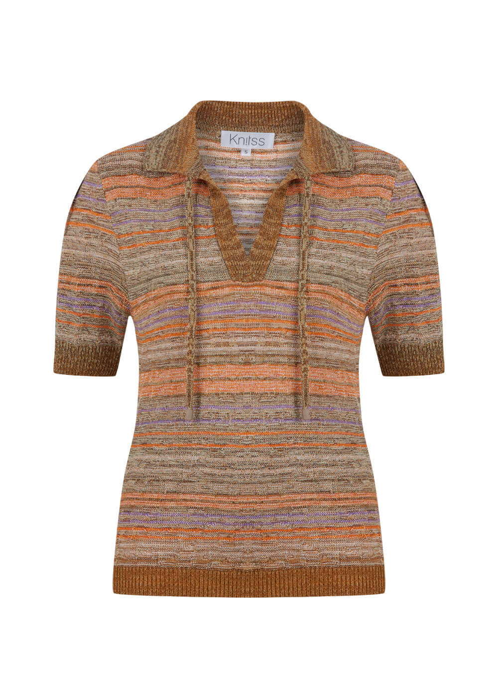 Polo Neck Terracotta Knit Top | Knitss