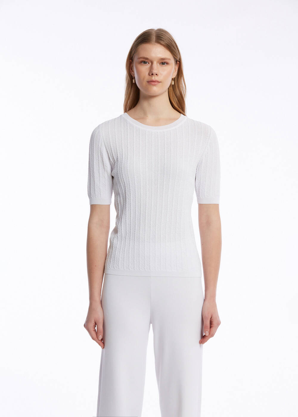 Ribbed White Knit Top | Knitss