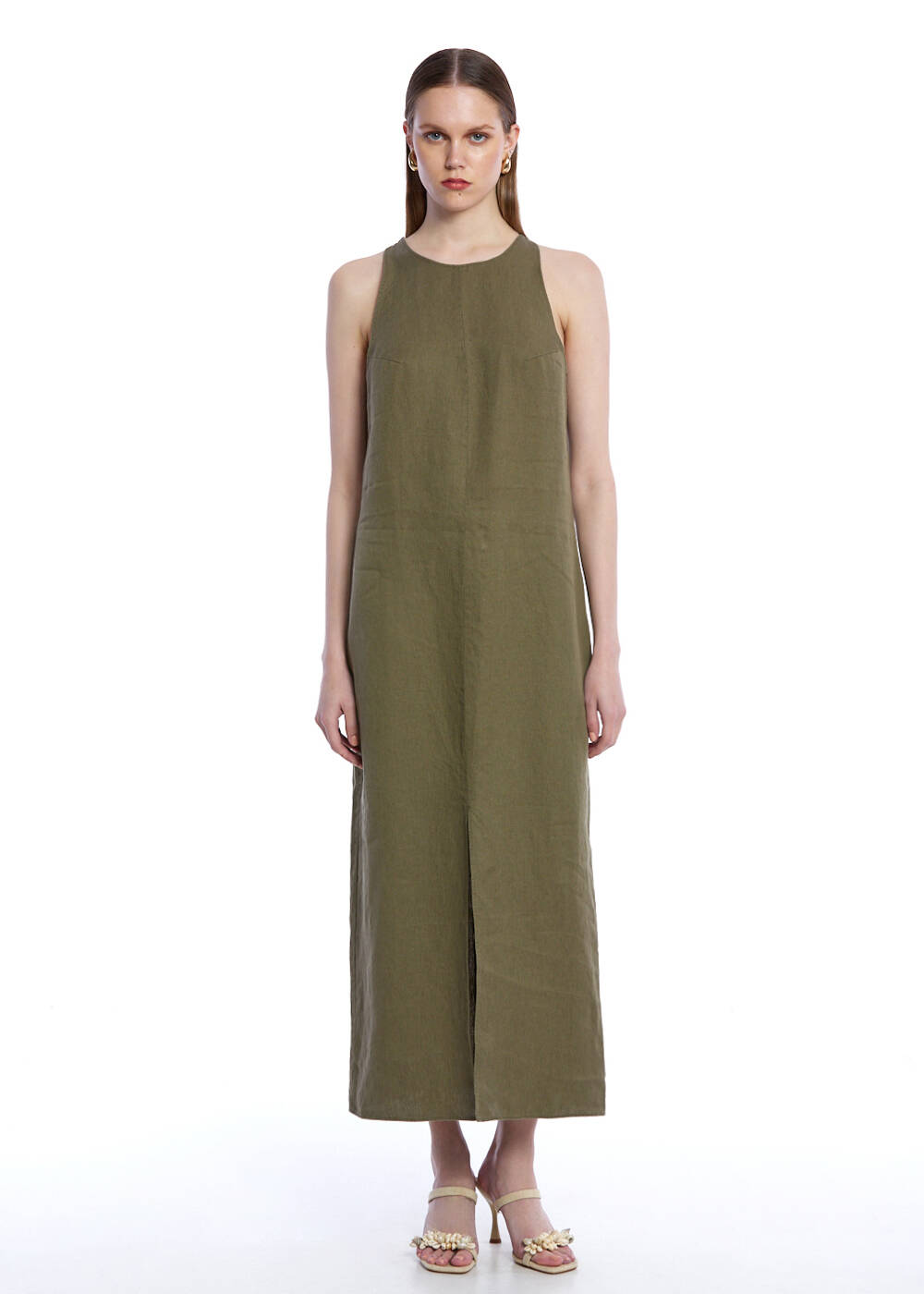 Rosemary Side Slit Detailed Linen Dress | Knitss