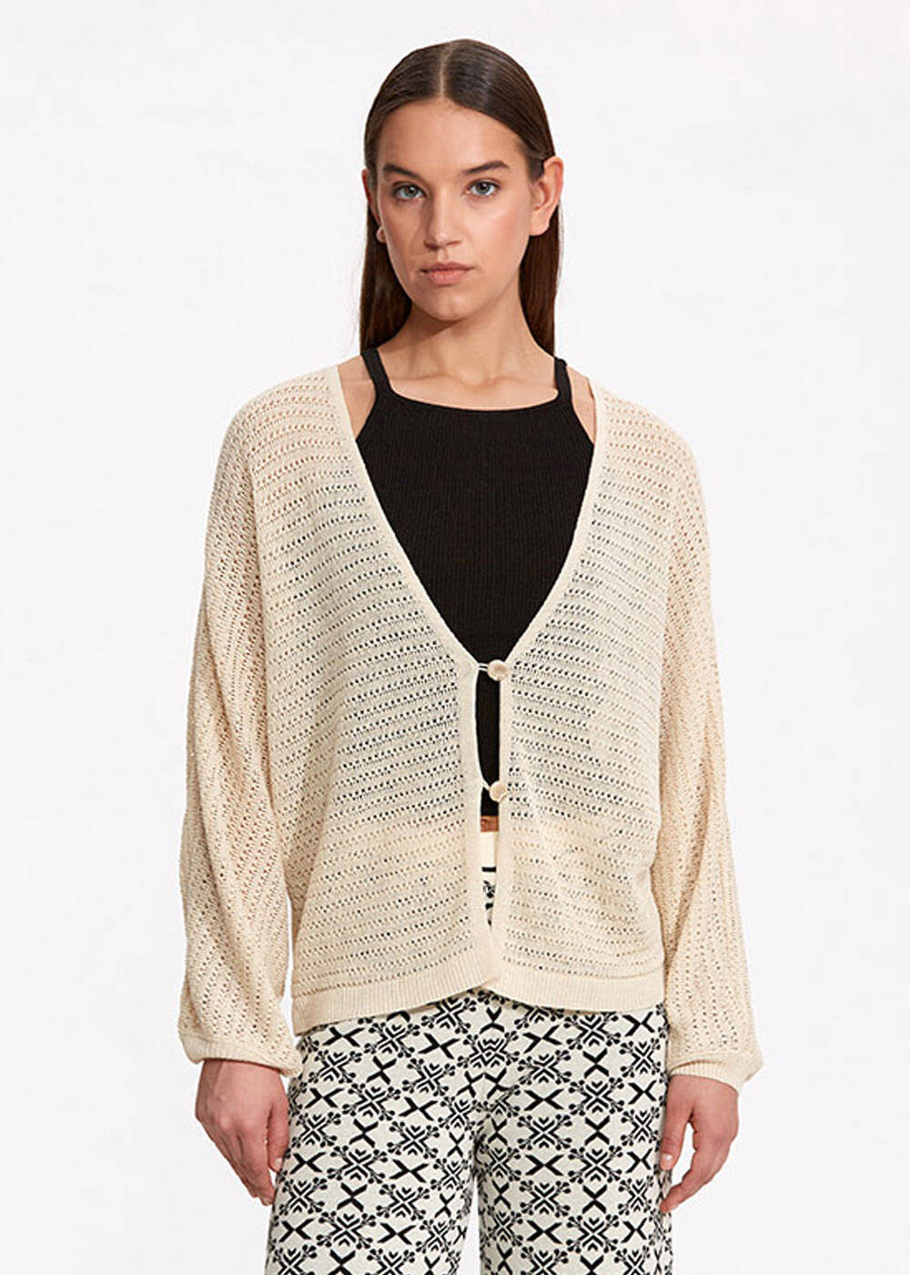 Seashell Button Linen Sand Knit Cardigan | Knitss