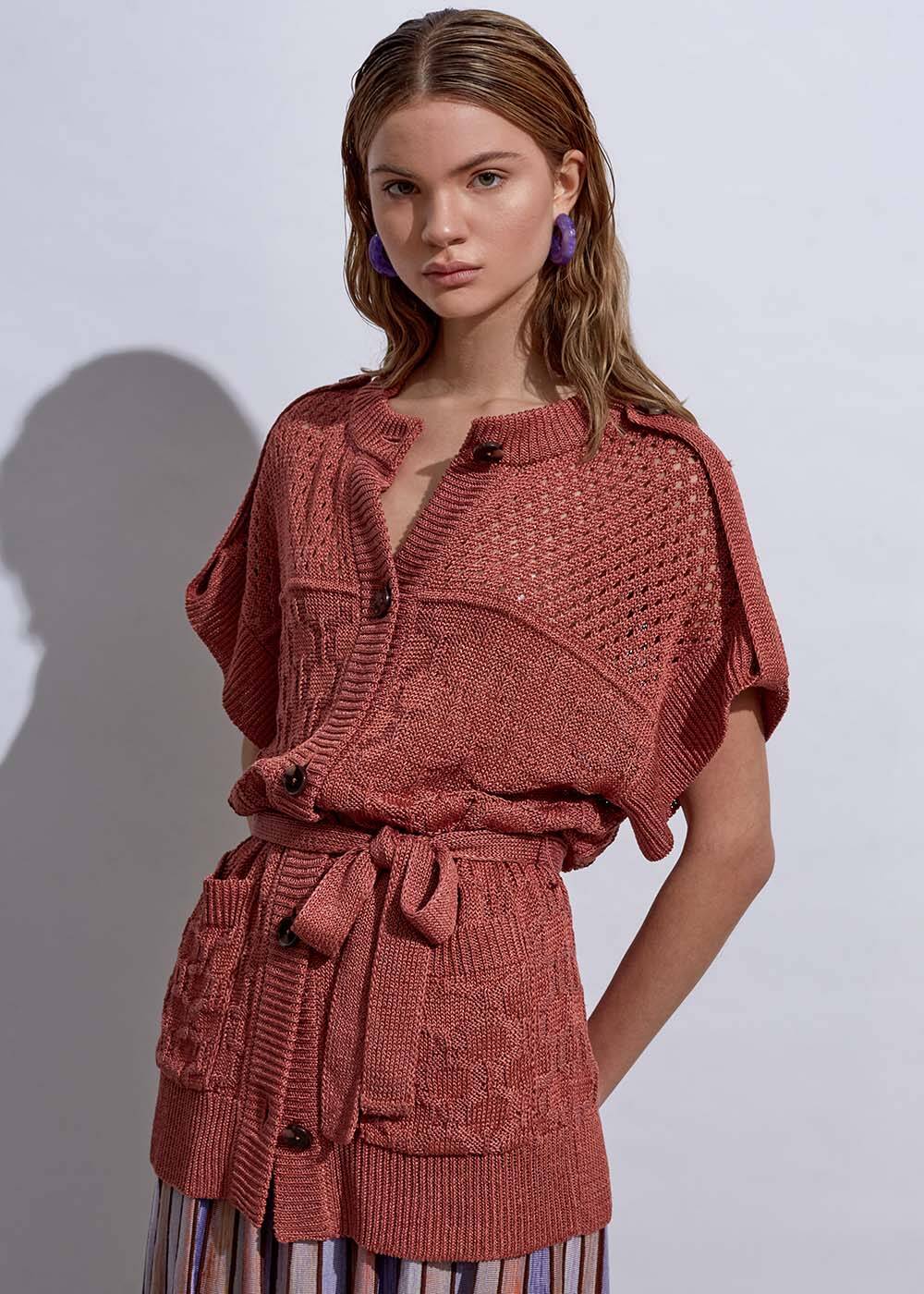 Structured Linen Peony Knit Cardigan | Knitss