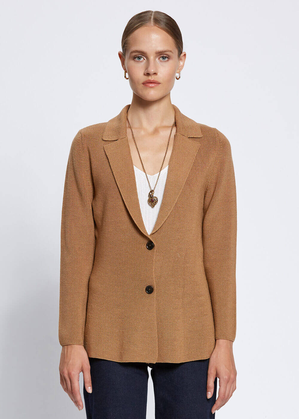 Extrafine Virgin Wool Camel Knit Jacket | KNITSS
